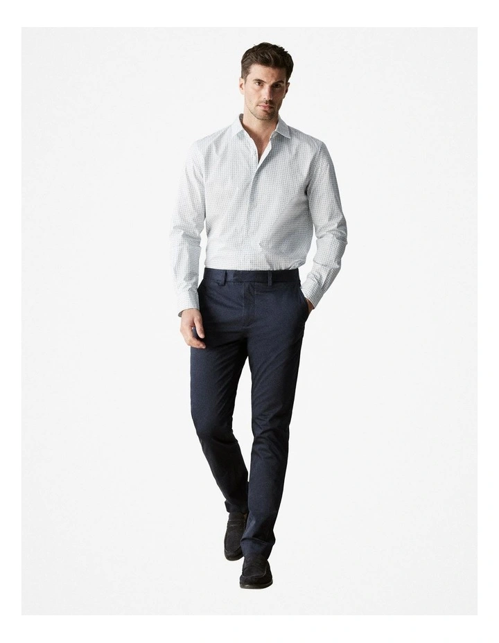 Trenery Tailored Fit Cotton Square Geo Print Shirt in White | MYER