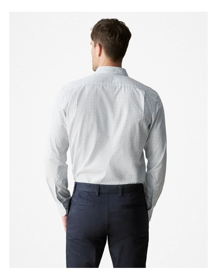 Trenery Tailored Fit Cotton Square Geo Print Shirt in White | MYER