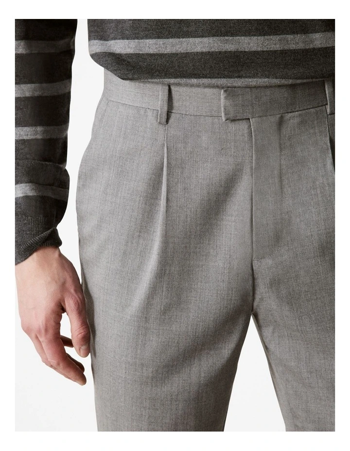 Trenery Relaxed Fit Wool Blend Pleat Front Pant in Grey Melange | MYER