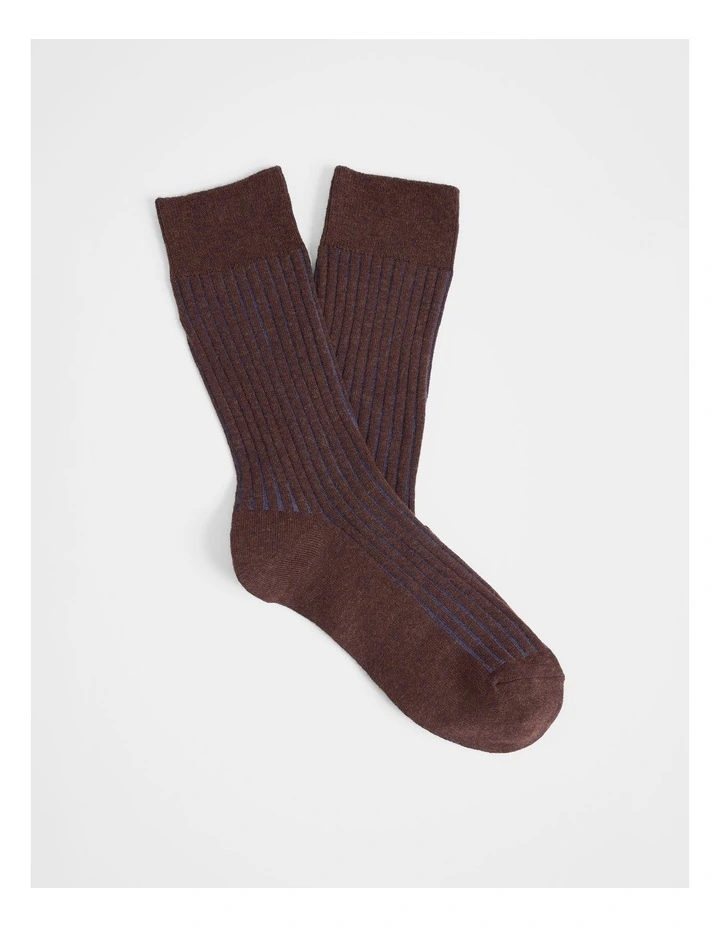 Trenery Contrast Rib Sock in Chocolate | MYER