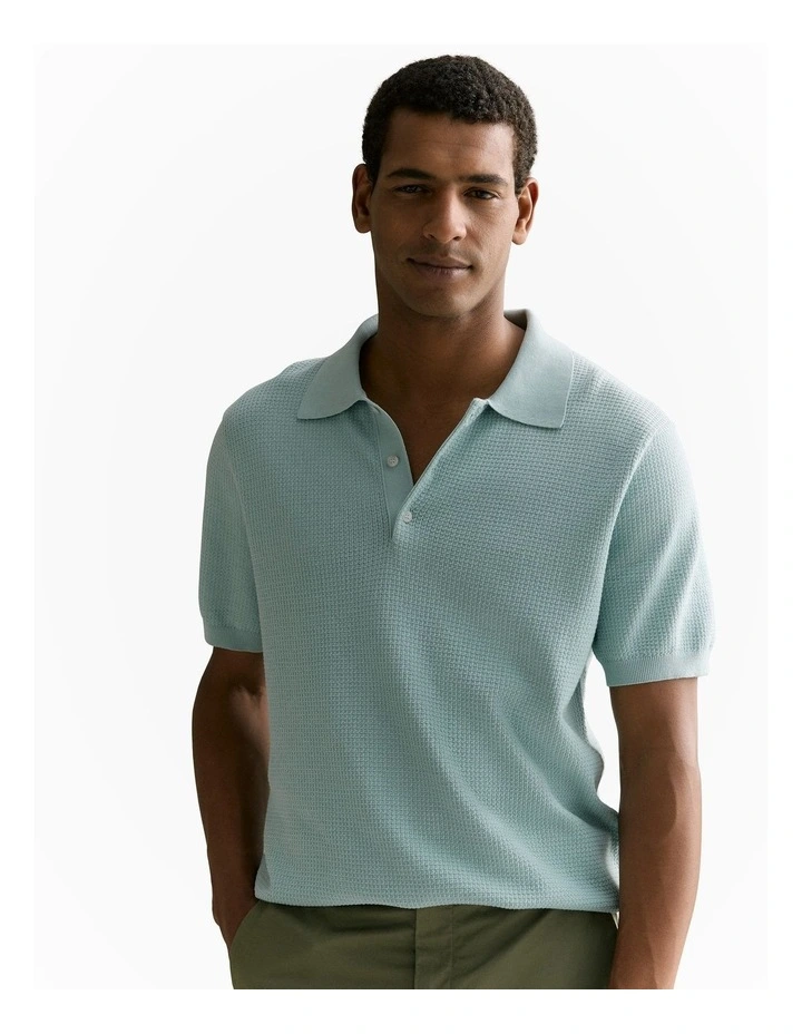 Trenery Mercerised Cotton Textured Knit Polo in Mineral Green | MYER