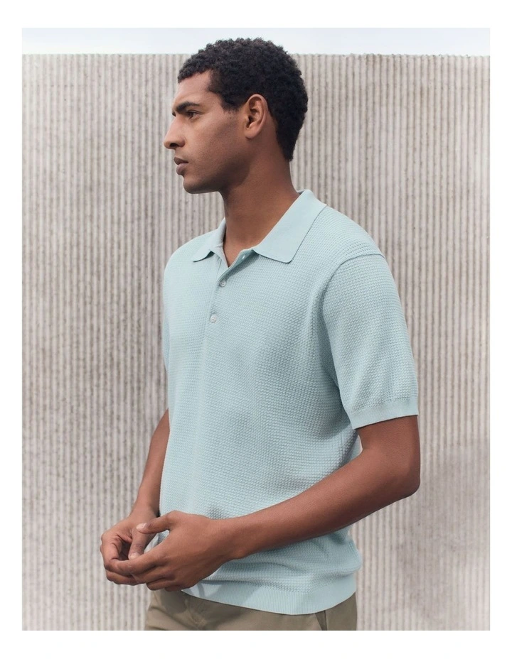 Trenery Mercerised Cotton Textured Knit Polo in Mineral Green | MYER