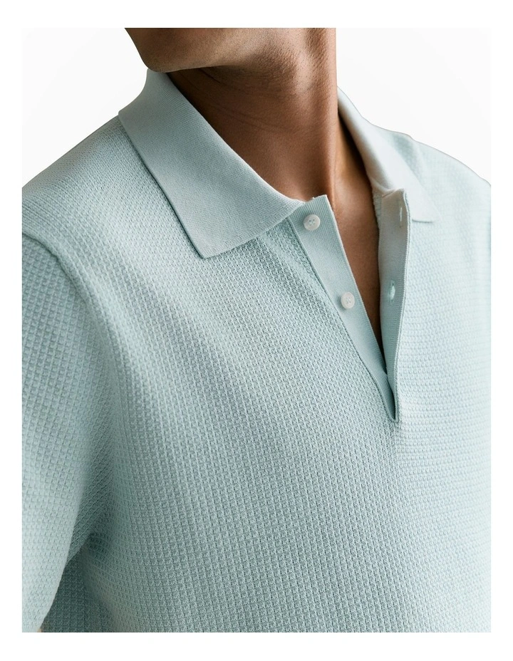 Trenery Mercerised Cotton Textured Knit Polo in Mineral Green | MYER