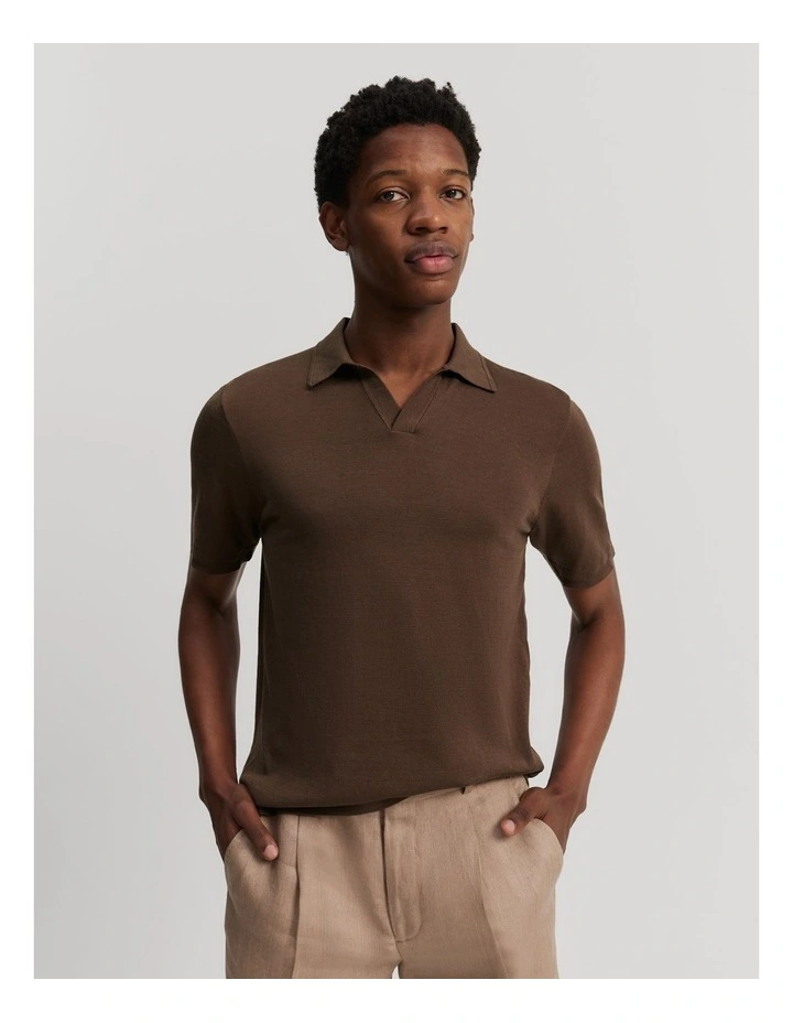 Country Road Cotton Silk Trophy Polo in Chocolate | MYER