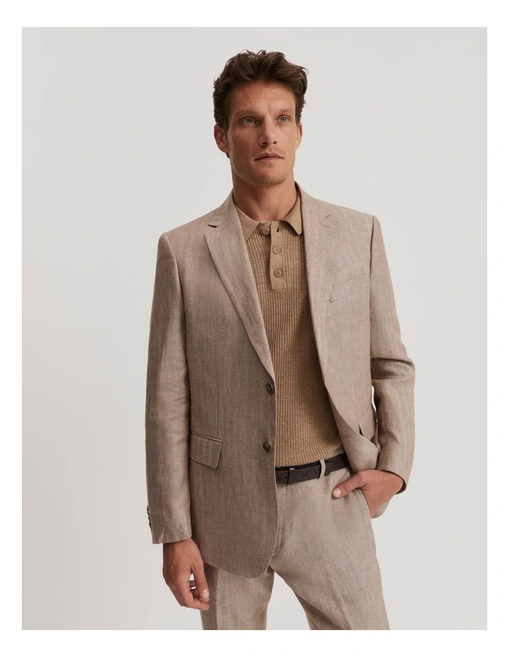 Country Road Regular Fit Half Lined Linen Herringbone Jacket in Wicker | MYER