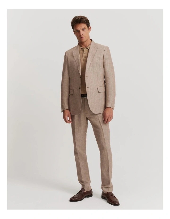 Country Road Regular Fit Half Lined Linen Herringbone Jacket in Wicker | MYER