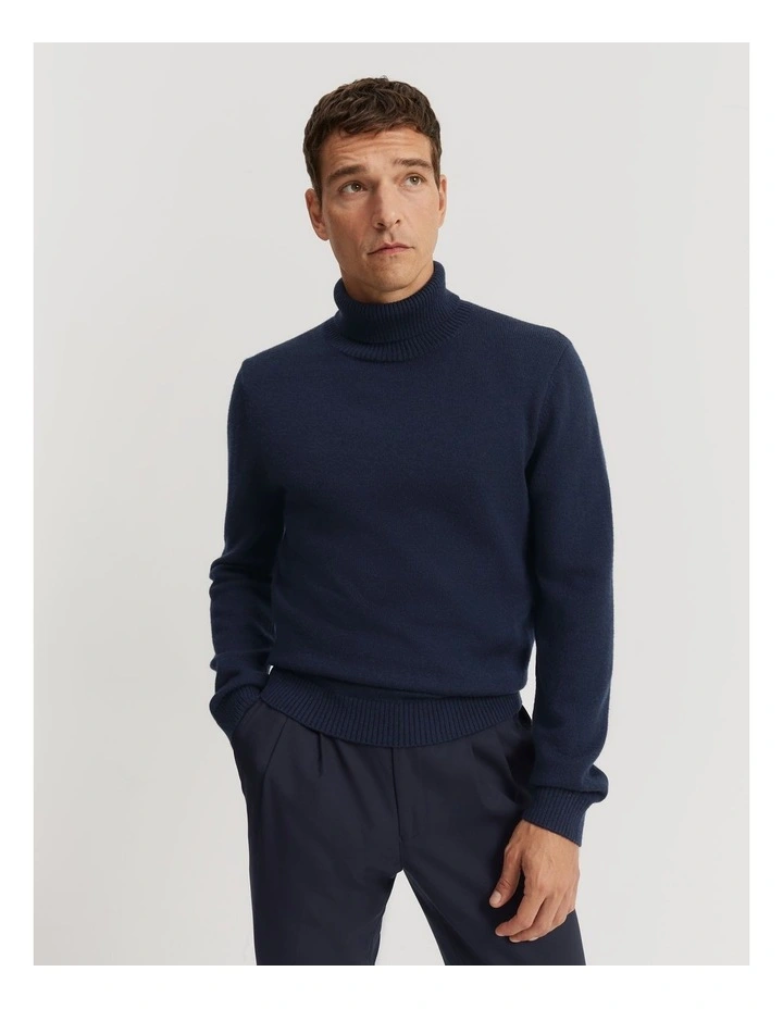 Country Road Wool Roll Neck Knit in Navy | MYER