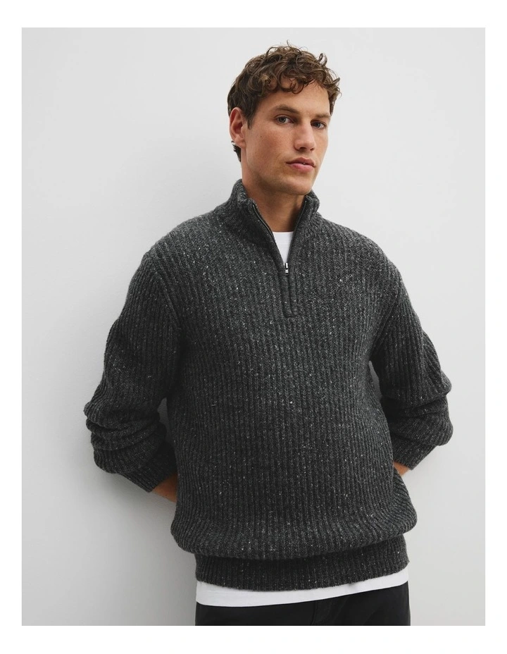 Country Road Merino Nep Half Zip Knit in Charcoal | MYER