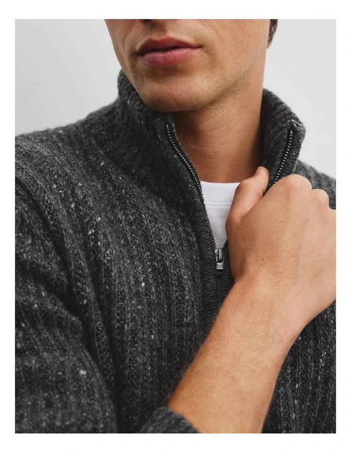 Country Road Merino Nep Half Zip Knit in Charcoal | MYER