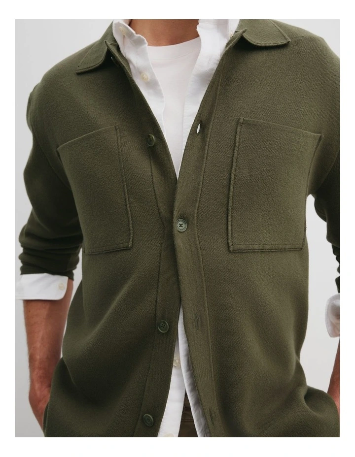 Country Road Knitted Overshirt in Khaki Green | MYER
