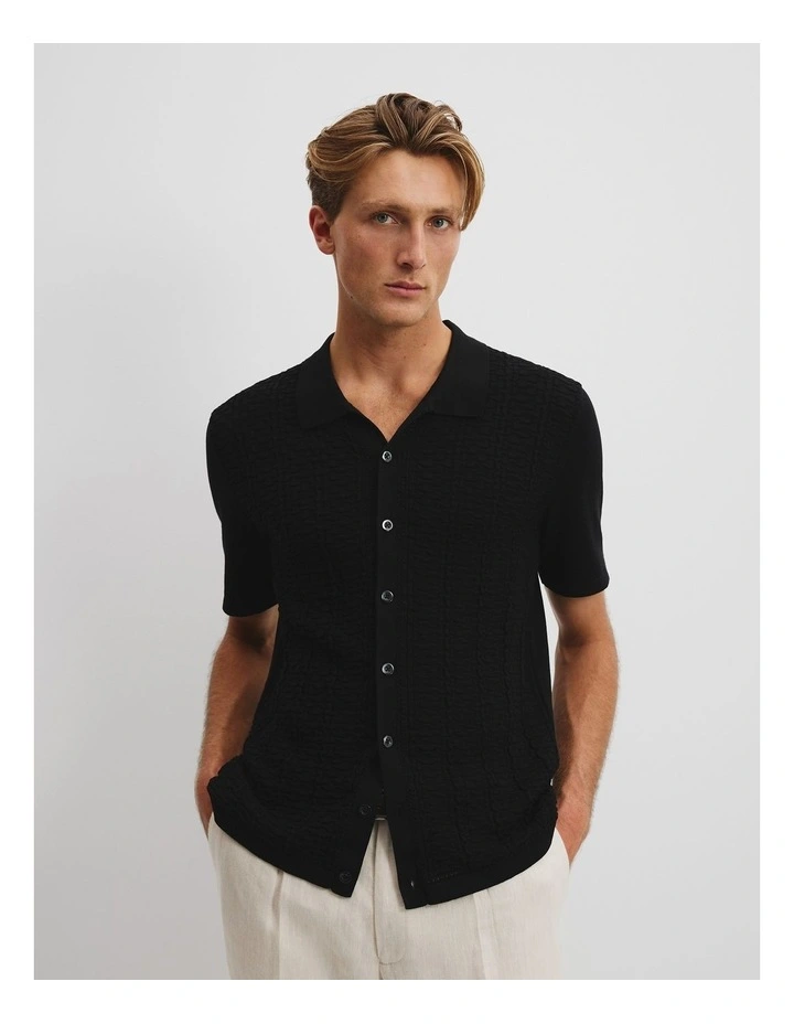 Country Road Cotton Silk Textured Knit Shirt in Black | MYER