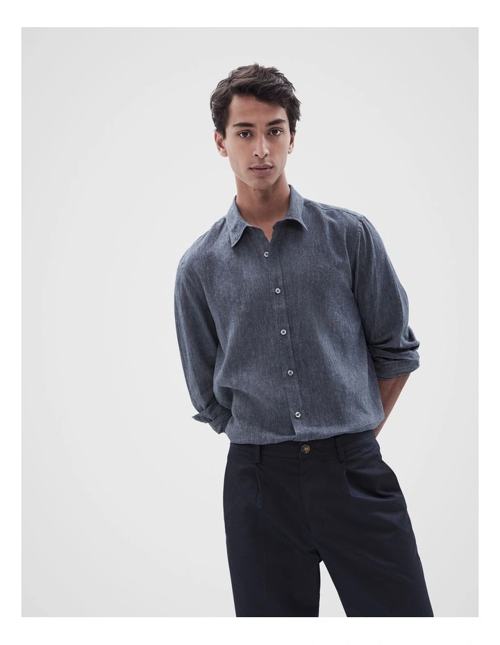 Unison Linen Regular Fit Shirt In Smoke Blue | MYER