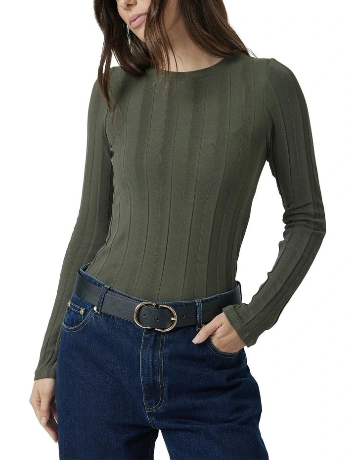 Decjuba Tiff Long Sleeve Rib Tee In Green | MYER