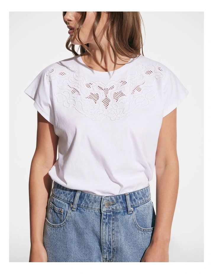 Decjuba Callie Cutwork Tee in Bright White | MYER