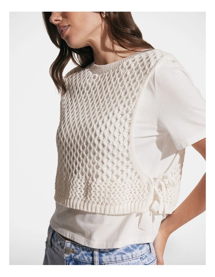 Decjuba Sammy Crochet Overlay Tee in Ivory | MYER