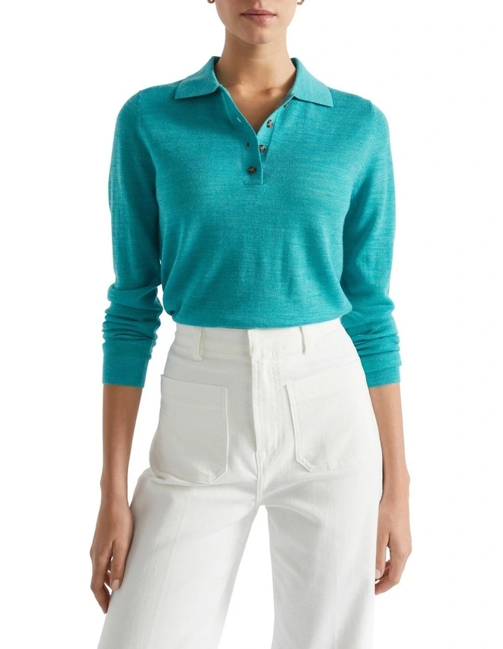 Seed Heritage Button Down Polo Knit in Blue | MYER