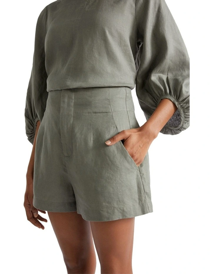 Seed Heritage Core Linen Waisted Short in Smokey Olive | MYER