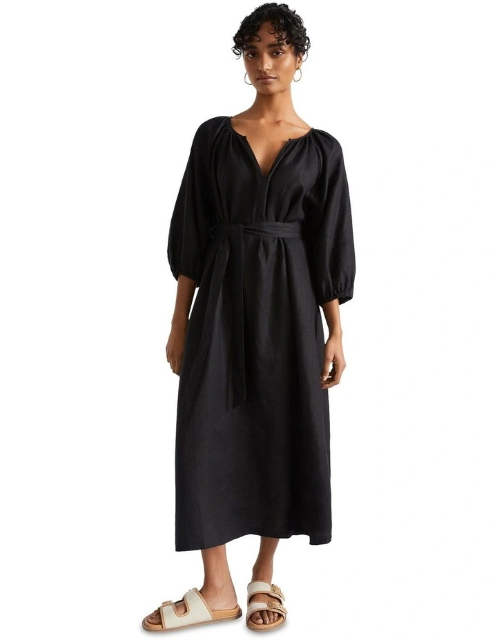Seed Heritage Core Linen Midi Dress in Black | MYER