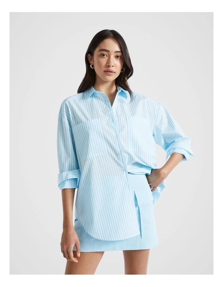 Seed Heritage Pocket Front Shirt in Shimmer Blue Stripe | MYER