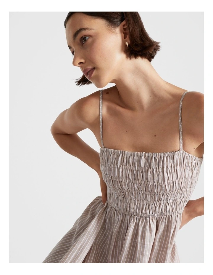 Seed Heritage Linen Shirred Midi Dress in Beige | MYER