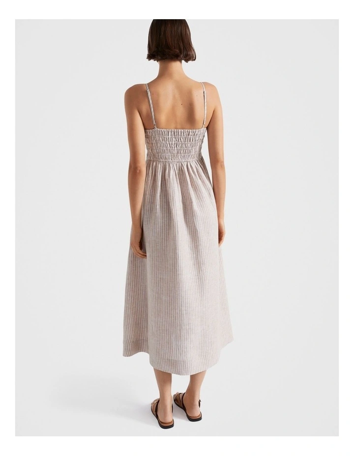 Seed Heritage Linen Shirred Midi Dress in Beige | MYER