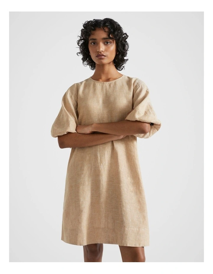 Seed Heritage Core Linen Mini Dress in Champagne Beige Crossdye | MYER