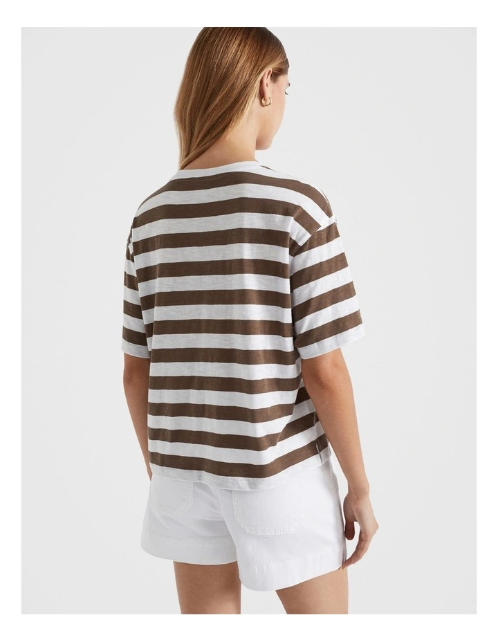 Seed Heritage Stripe Boxy Tee in Cappuccino | MYER