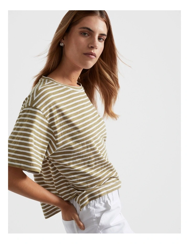 Seed Heritage Stripe Boxy Tee in Pistachio | MYER
