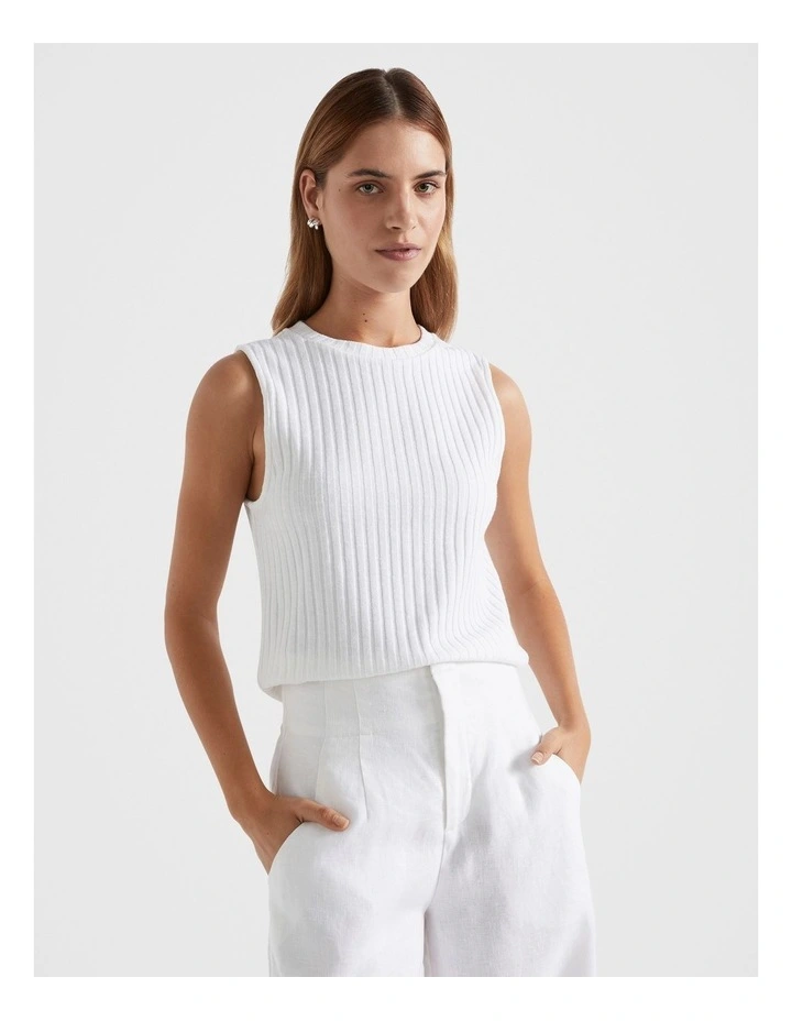 Seed Heritage Ribbed Textured Shell Top in White | MYER