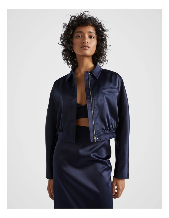 Seed Heritage Satin Bomber Jacket in Midnight Sky | MYER