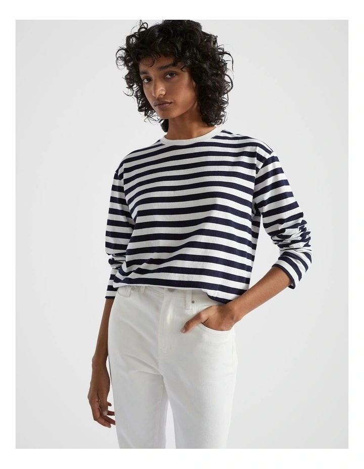 Seed Heritage Long Sleeve Stripe Top in Midnight Sky Stripe | MYER