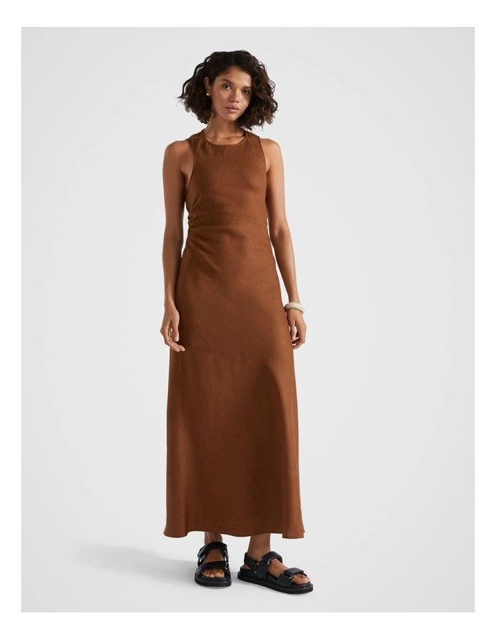 Seed Heritage Linen Ruched Side Maxi Dress in Spice | MYER