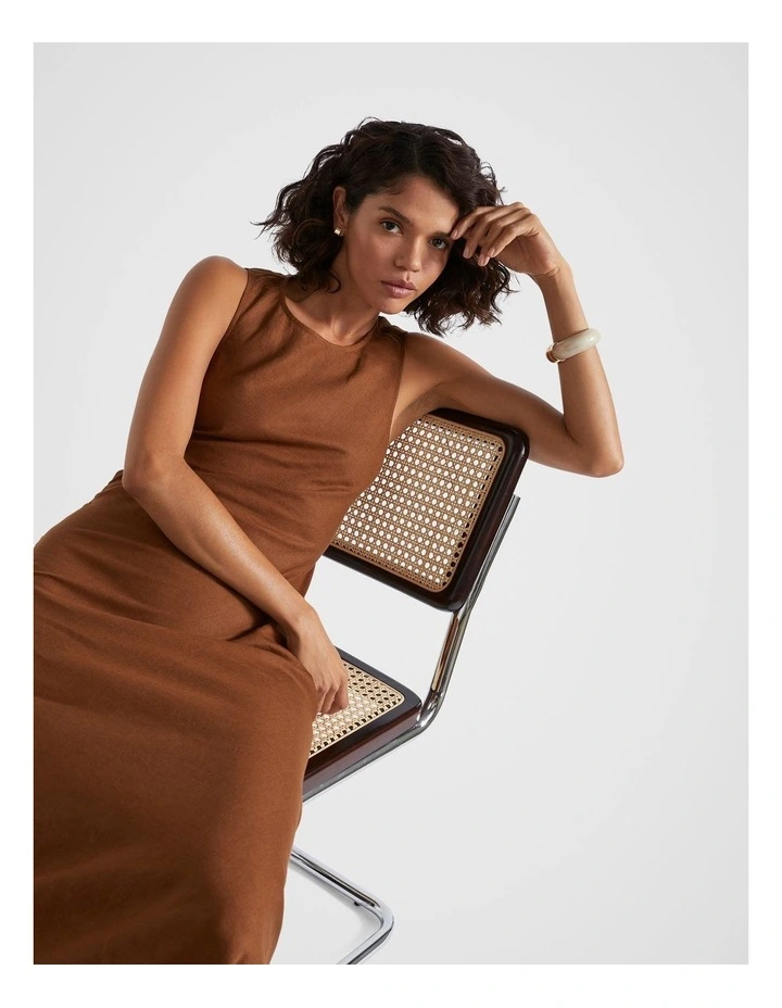 Seed Heritage Linen Ruched Side Maxi Dress In Spice | MYER