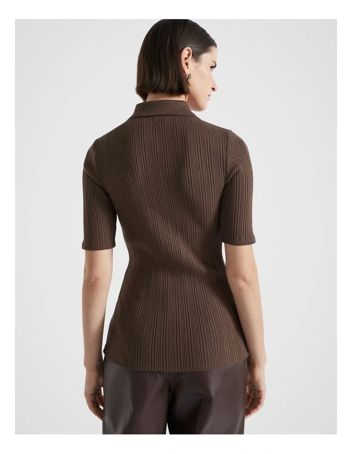 Seed Heritage Half Sleeve Rib Polo Top in Dark Espresso Twist | MYER