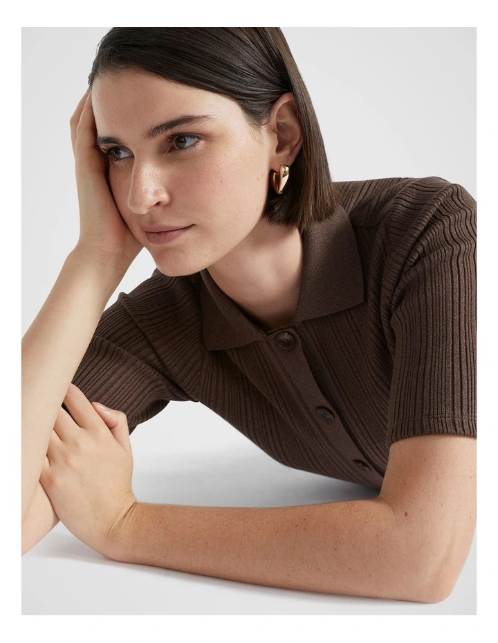 Seed Heritage Half Sleeve Rib Polo Top in Dark Espresso Twist | MYER