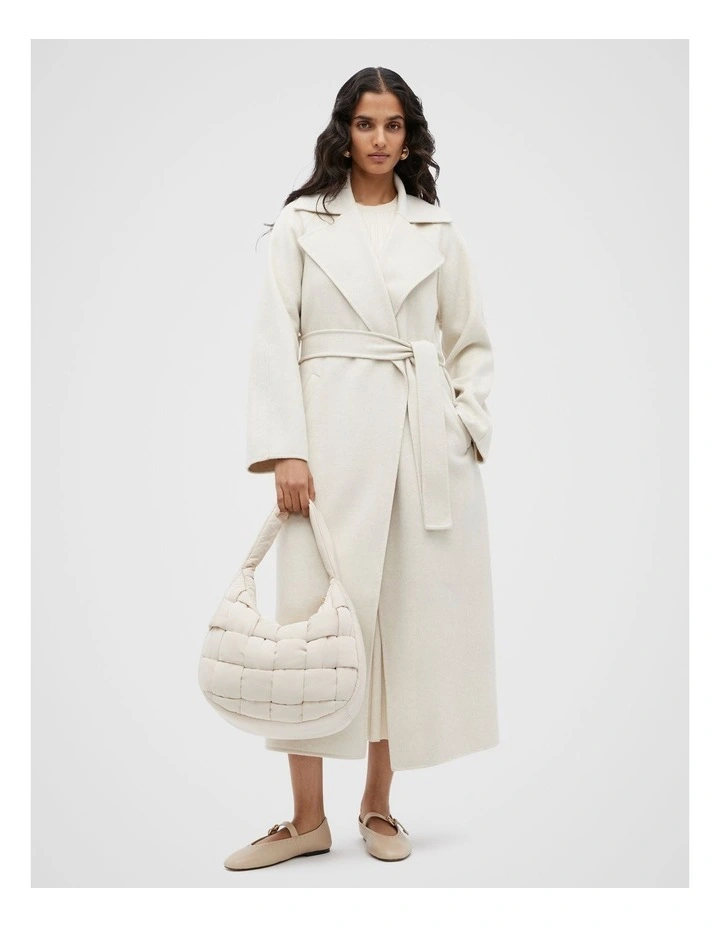 Seed Heritage Wool Blend Tie Coat in Vanilla Cream Marle | MYER