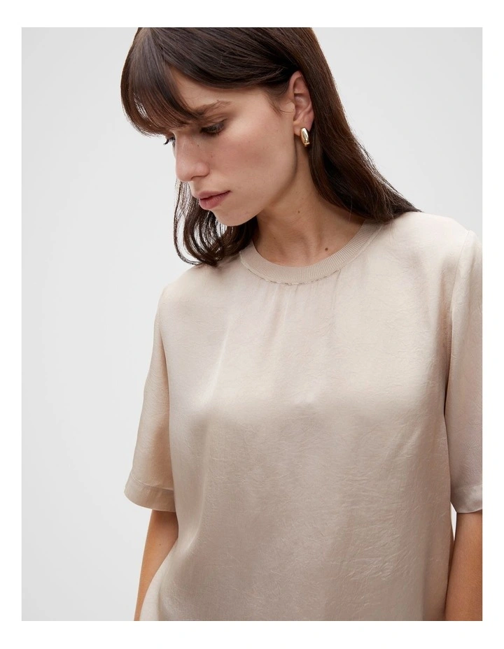 Seed Heritage Textured Satin Tee in Cool Sand | MYER