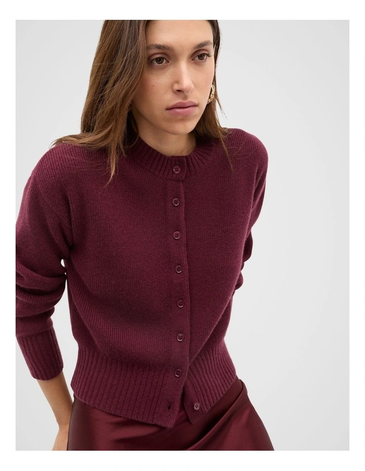 Seed Heritage Merino Button Up Knit Cardigan in Purple | MYER