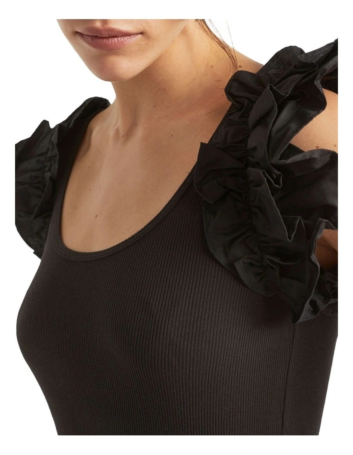 Seed Heritage Poplin Ruffle Detail Tank in Black | MYER