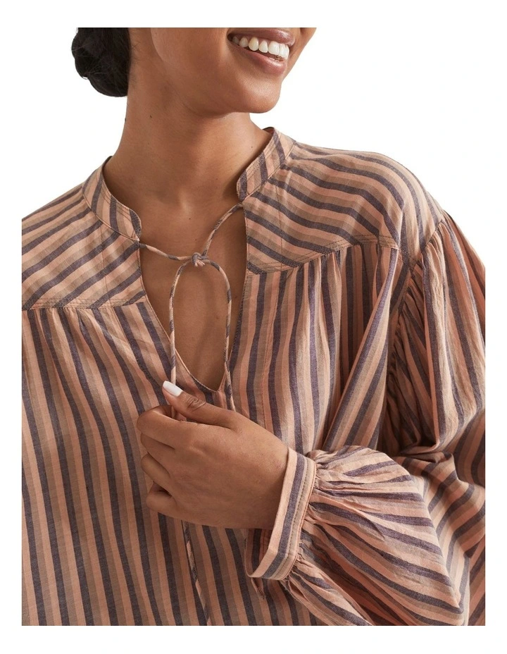 Seed Heritage Stripe Voile Gathered Yoke Blouse | MYER