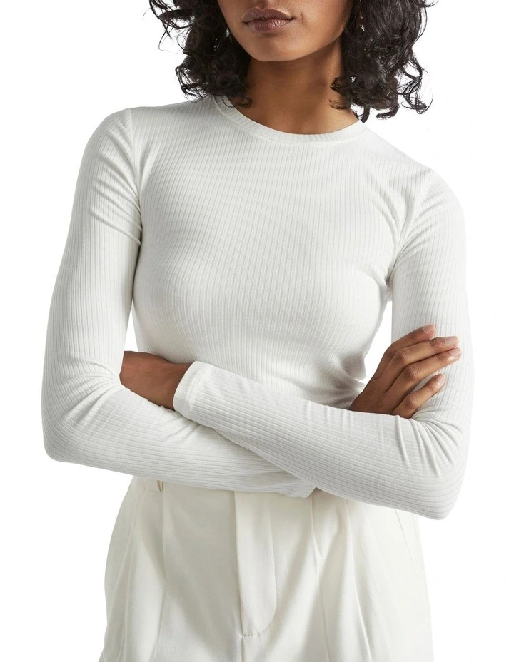 Seed Heritage Core Rib Crew Neck Top in Cream | MYER