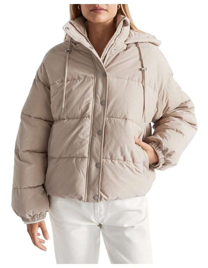 Seed Heritage Hooded Puffer Jacket in Beige | MYER