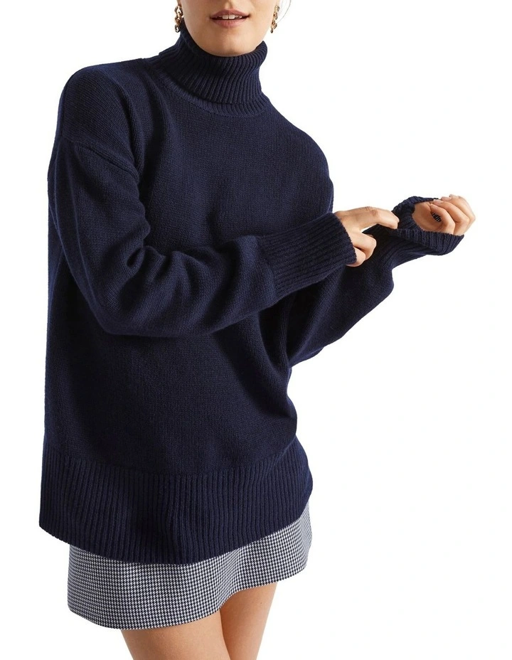 Seed Heritage Merino Wool High Neck Knit in Navy | MYER