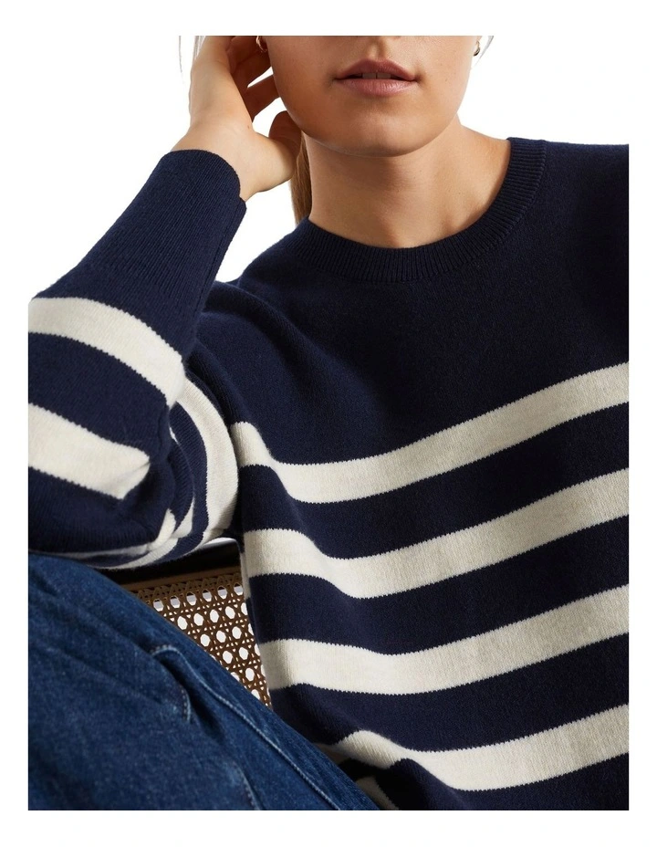 Seed Heritage Stripe Double Knit Sweater in Navy | MYER