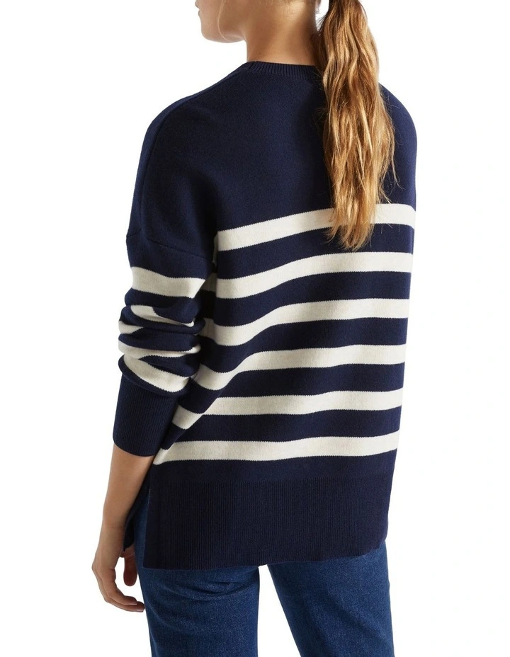Seed Heritage Stripe Double Knit Sweater in Navy | MYER