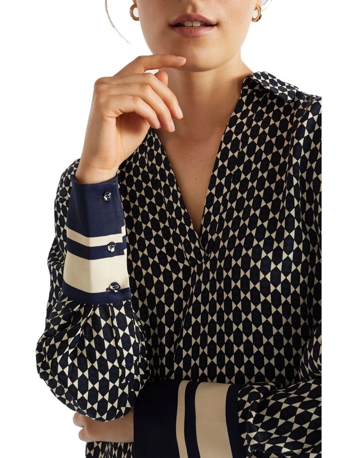 Seed Heritage Diamond Geo Blouse in Blue Multi | MYER