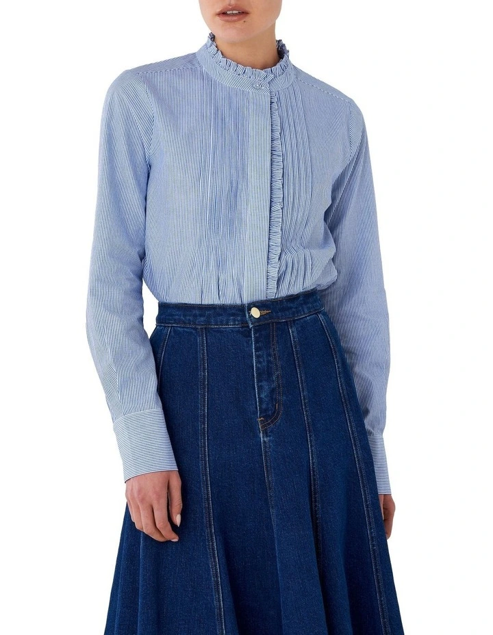 Skin and Threads Frill Neck Shirt in Indigo | MYER