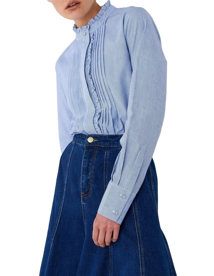 Skin and Threads Frill Neck Shirt in Indigo | MYER