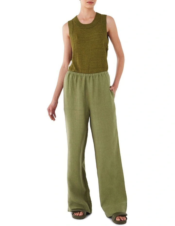 Skin and Threads Linen Trouser in Khaki Green | MYER