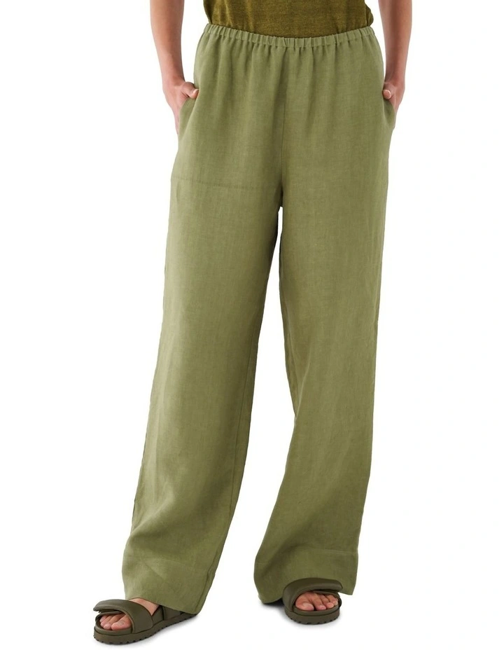 Skin and Threads Linen Trouser in Khaki Green | MYER